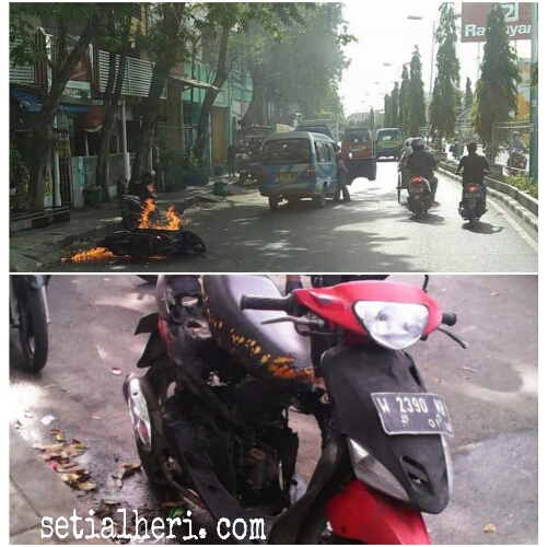Motor ini terbakar akibat terkena percikan api las - setia1heri.com
